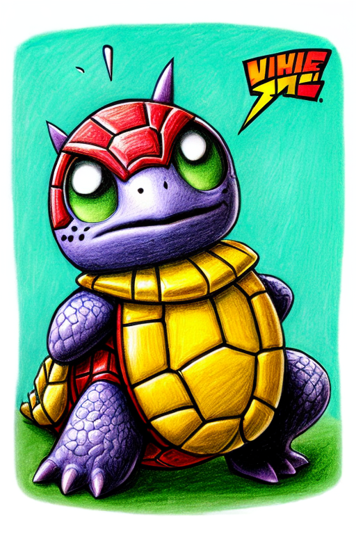 a comic-style drawing of a turtle with squeezed neck and choking on plastic