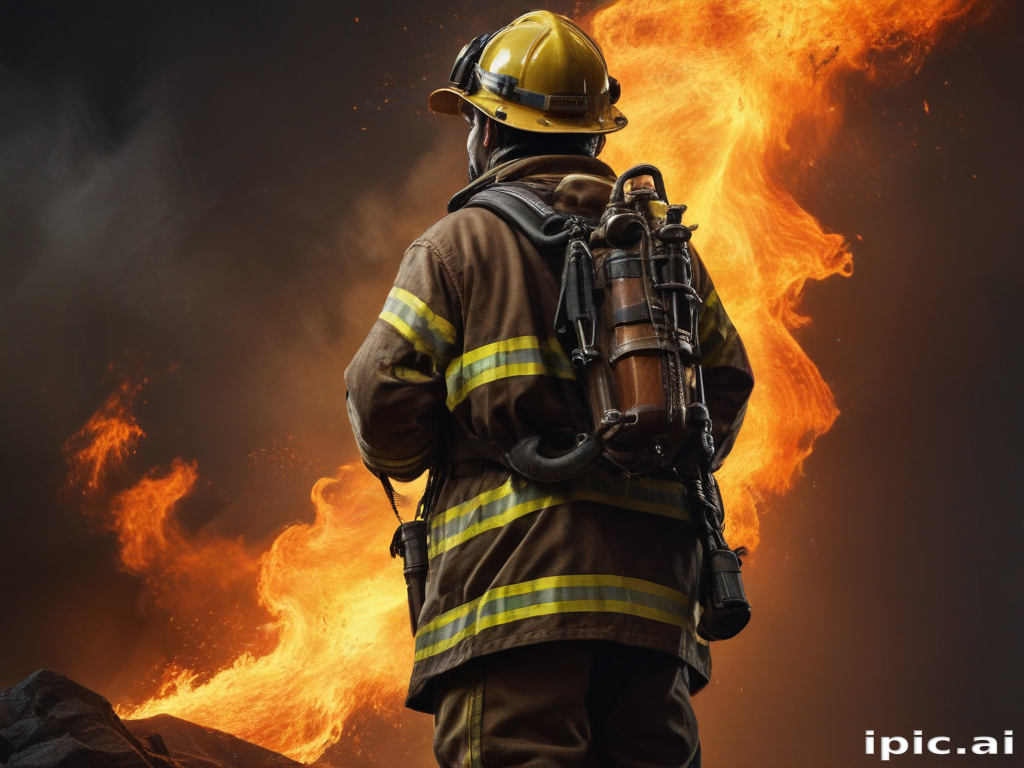 Brave Firefighter Standing Strong Against a Fiery Blaze in Action