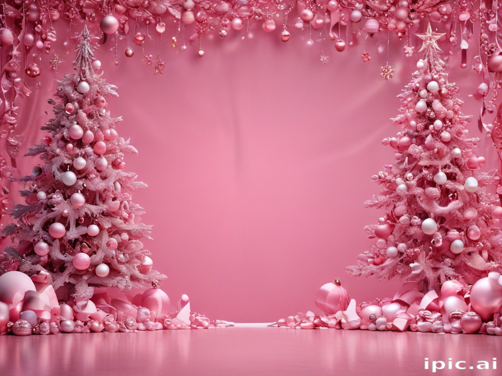 Whimsical Pink Christmas Wonderland with Festive Trees and Ornaments Galore