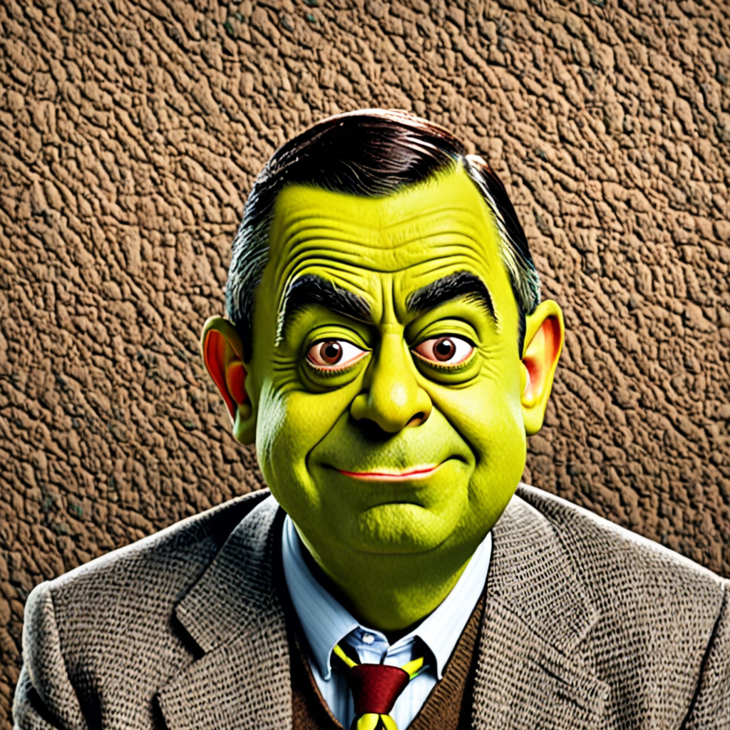 Mr. Bean with Shrek's face on it