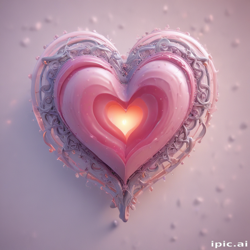Whimsical Pink Heart Design with Intricate Swirls and Glowing Center