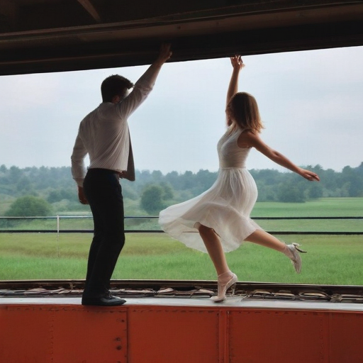 couple dancing on top of train