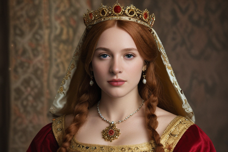 realistic photo of queen Katherine of Aragon in real life, strawberry ...