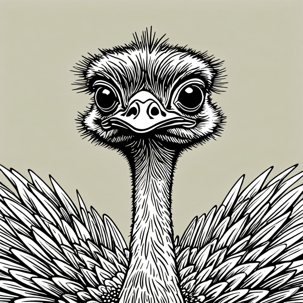 emu simple line art for coloring book.