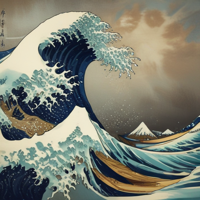 Majestic Ocean Waves Captured in a Dynamic Japanese Art Style