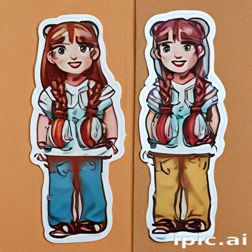 Colorful Cartoon Character Stickers Featuring a Girl with Braids and ...