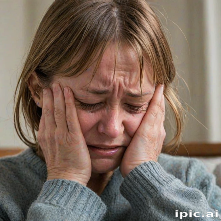 Emotional Struggle: A Close-Up of a Woman in Distress and Pain.