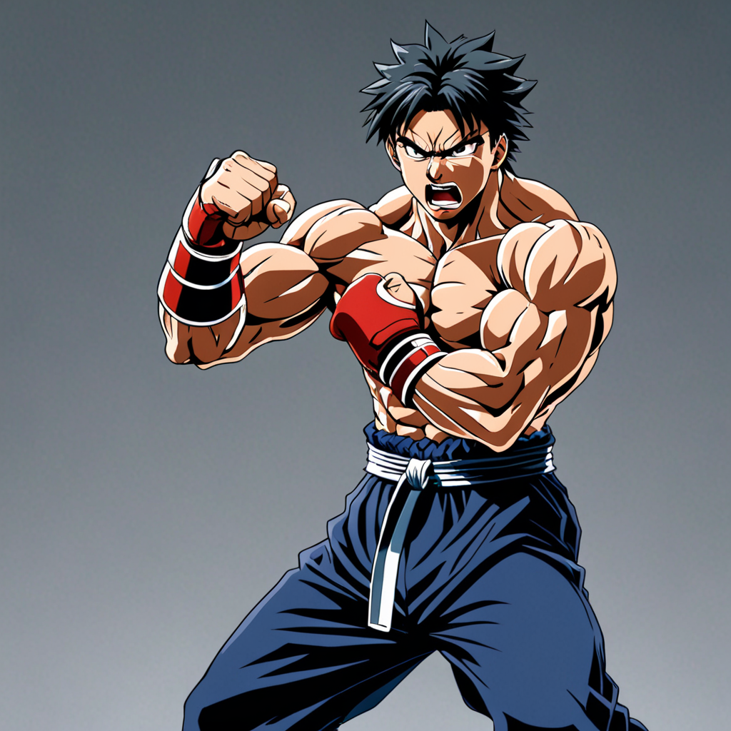 very angry anime fighter in a dinamic pose