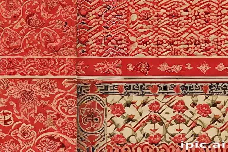 Intricate Patterns and Textures of Traditional Red Decorative Art Designs.