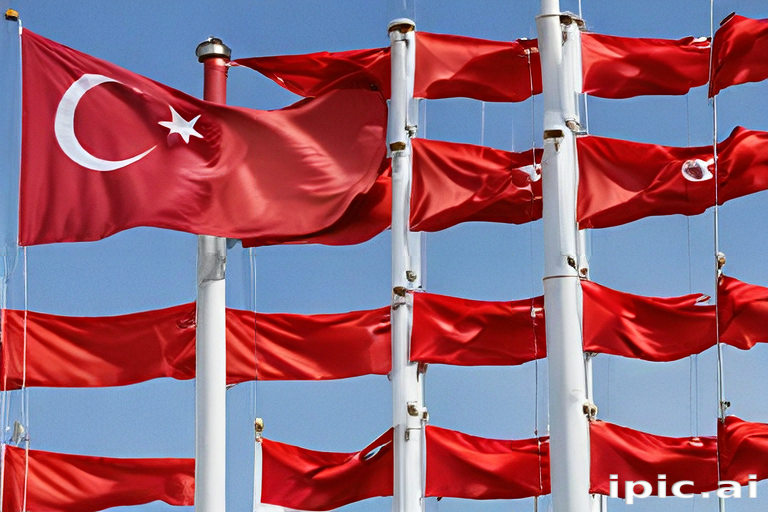 Multiple Turkish Flags Waving in the Breeze Against a Clear Blue Sky