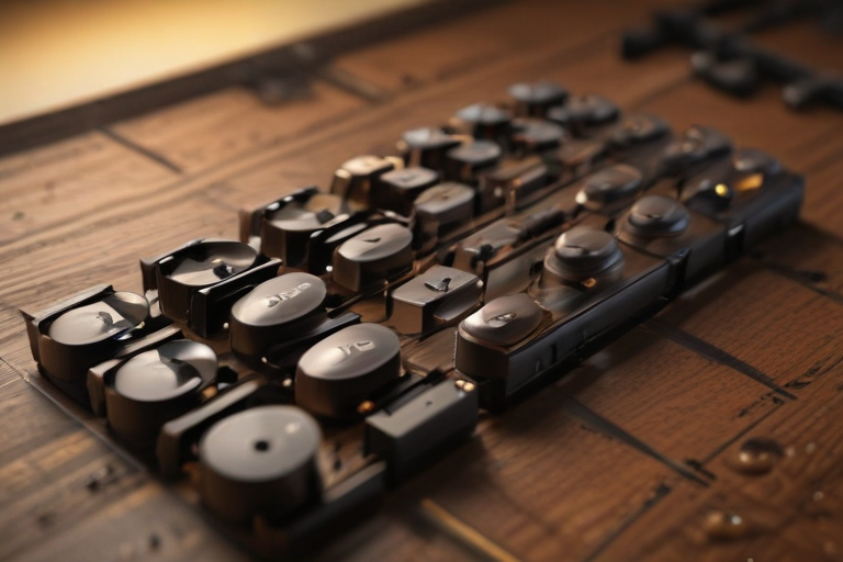 Artistic Close-Up of an Intricately Designed Keyboard on a Wooden Surface