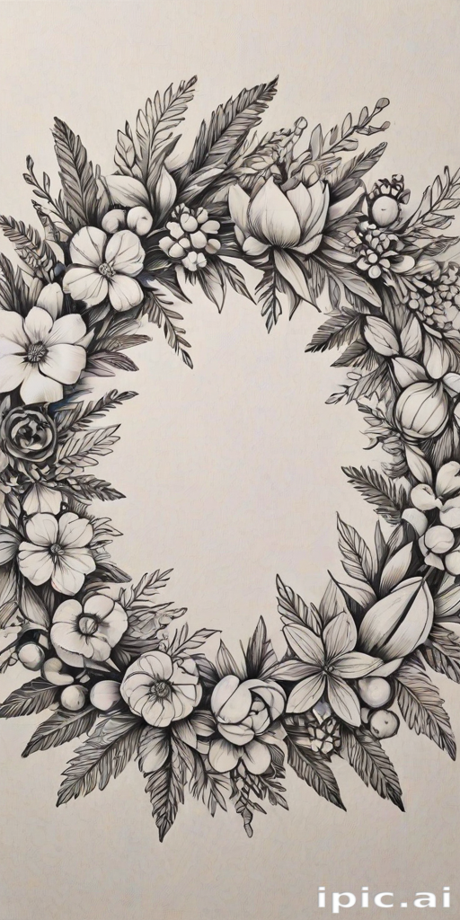 Intricate Floral Wreath Design Featuring a Variety of Elegant Flowers