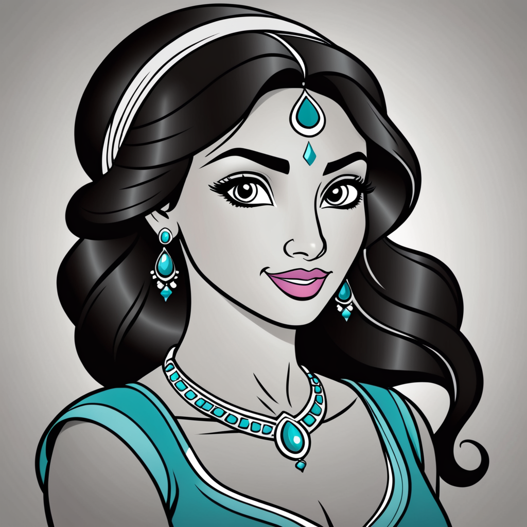 Princess Jasmine fron cartoon aladdin line art