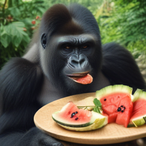 gorilla eat fried chicken and watermelon