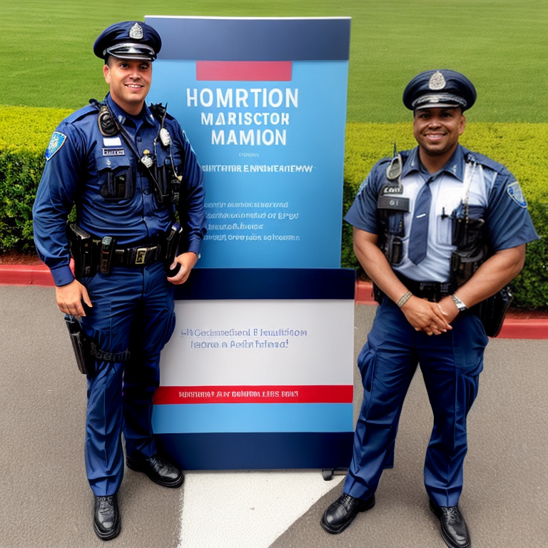 A police officer in front of a sign that has "honorable mention Jai ...