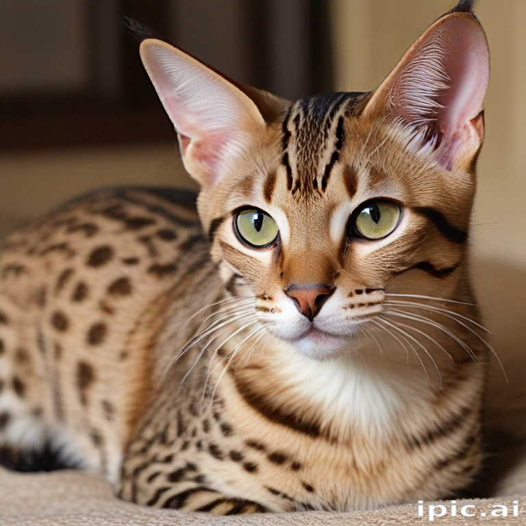 Stunning Close-Up of a Beautifully Spotted Bengal Cat Relaxing Comfortably