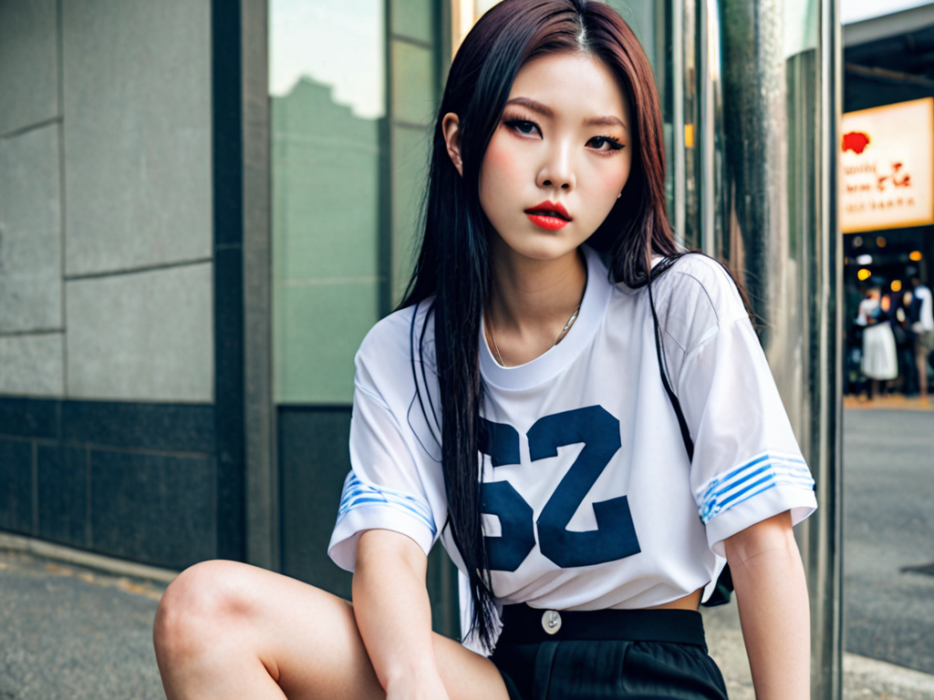 Asian girl, pale skin, kpop rapper, with attitude