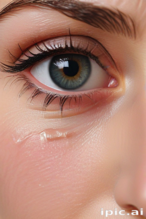 Close-Up of a Human Eye with Tears and Reflective Emotions Captured
