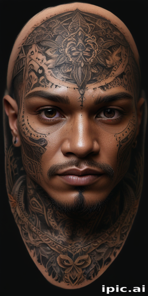 Intricate Body Art: A Striking Portrait of Tattooed Individual's Expression