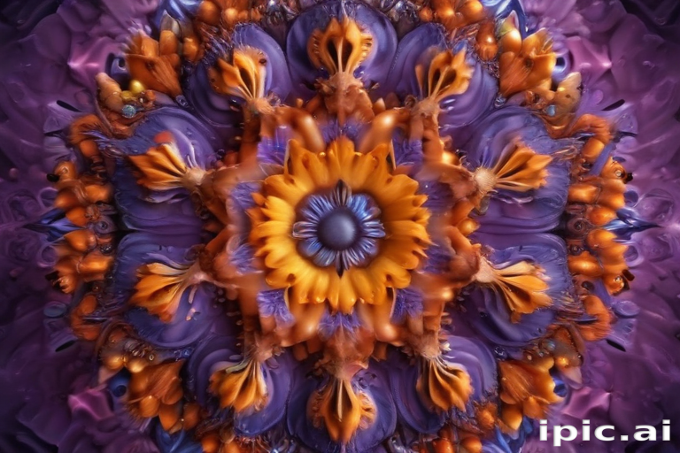 Vibrant Mandala of Purple and Orange Floral Patterns in Symmetrical Design