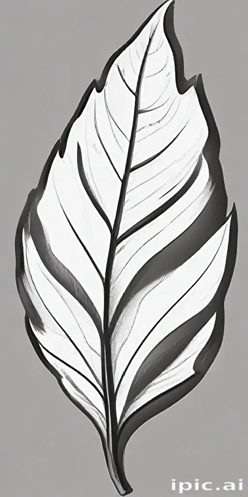 Elegant Black and White Leaf Design with Intricate Vein Patterns Displayed