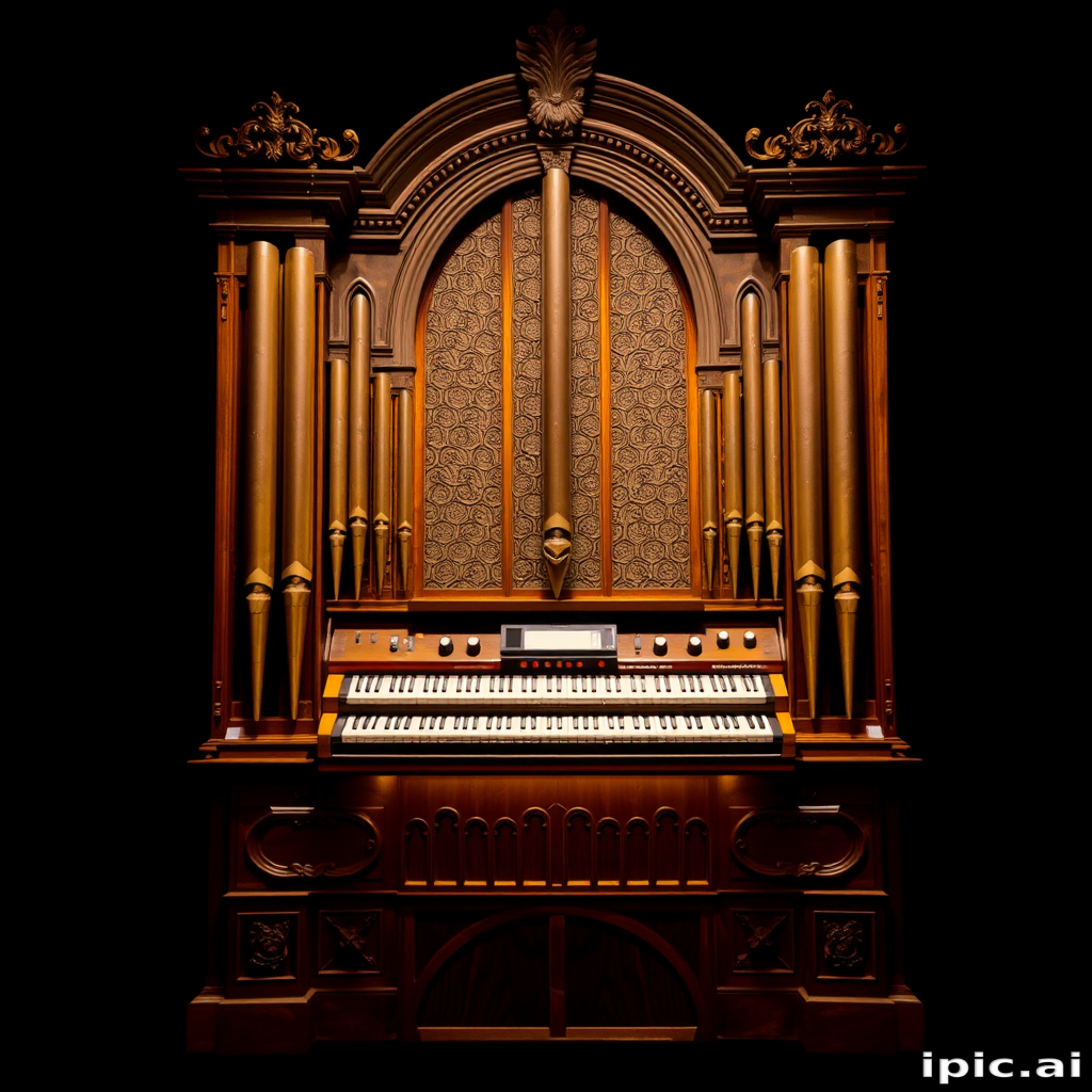 Elegant Vintage Organ with Intricate Woodwork and Classic Design Elements
