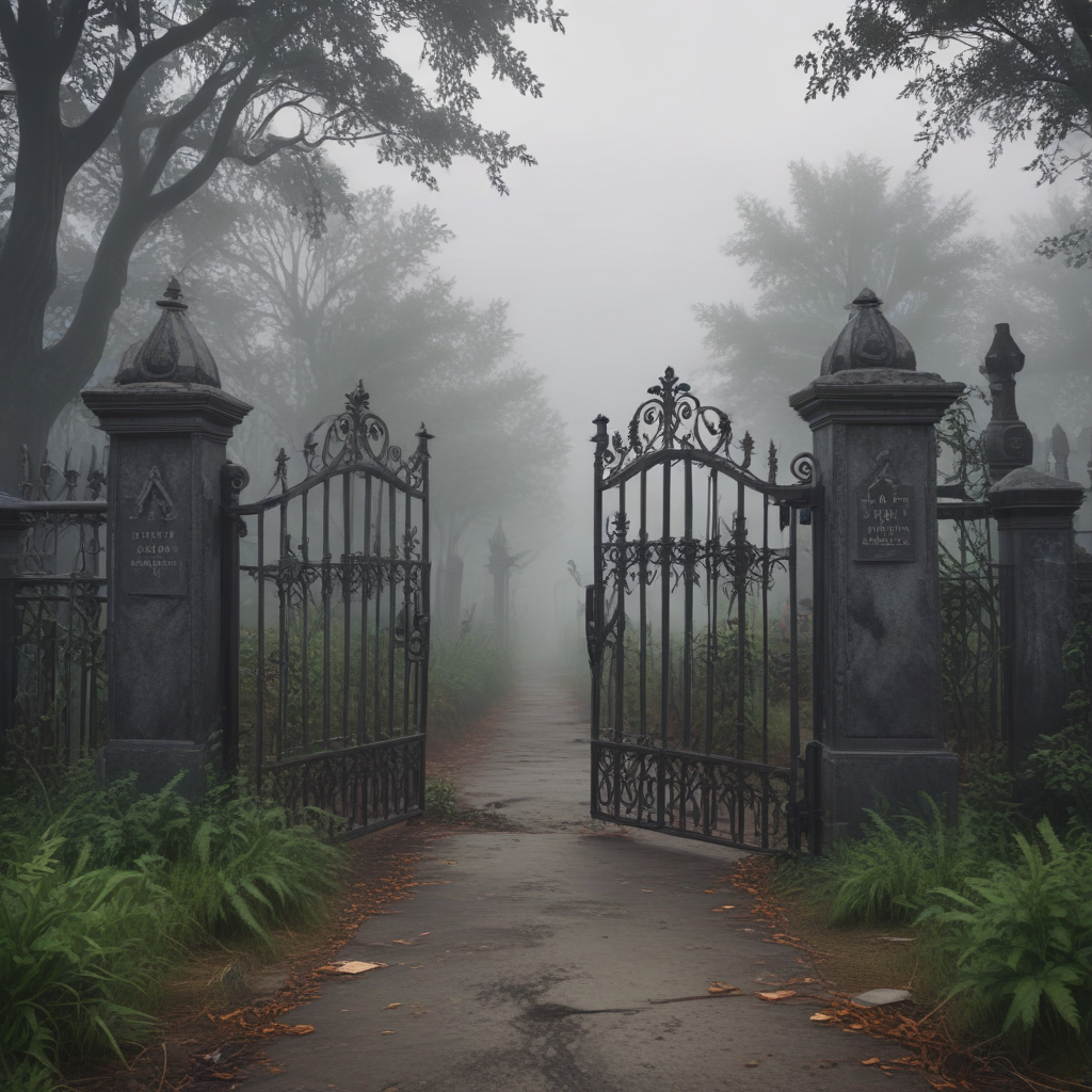 cemetary gates zombie infestation with weed plants everywhere cartoon ...