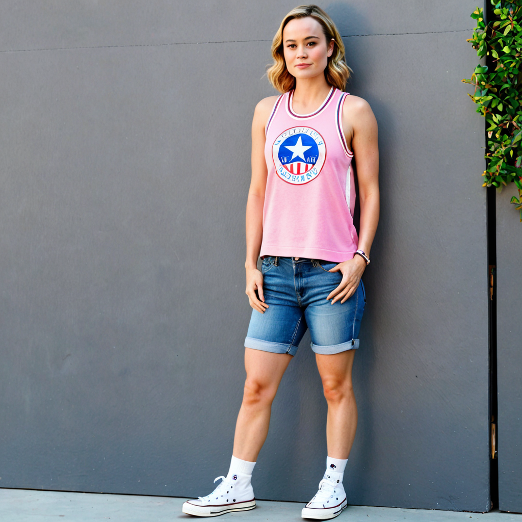 Mcu Brie Larson Carol Danvers Standing in Pink Tank Top, Blue Jean ...