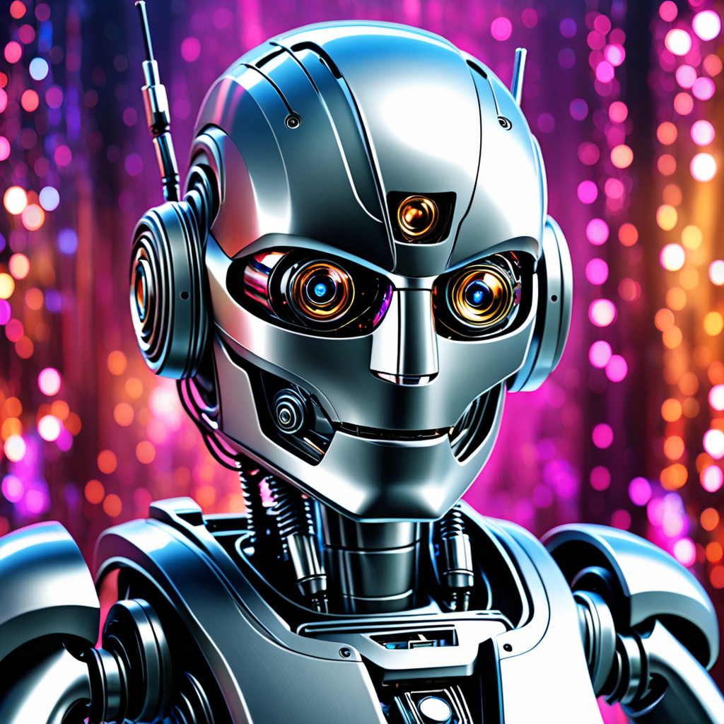 A robot head with fantasy background