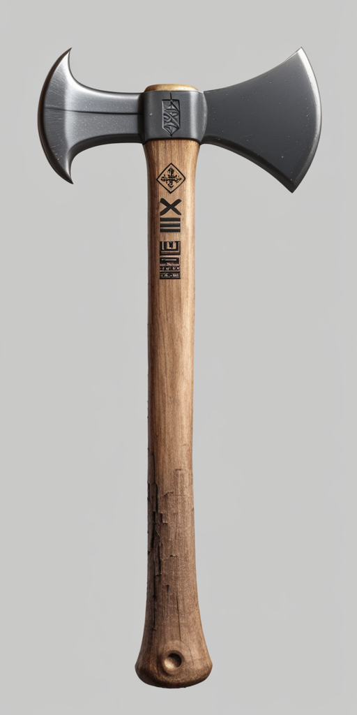 Stylish Double-Edged Axe with a Wooden Handle and Unique Design