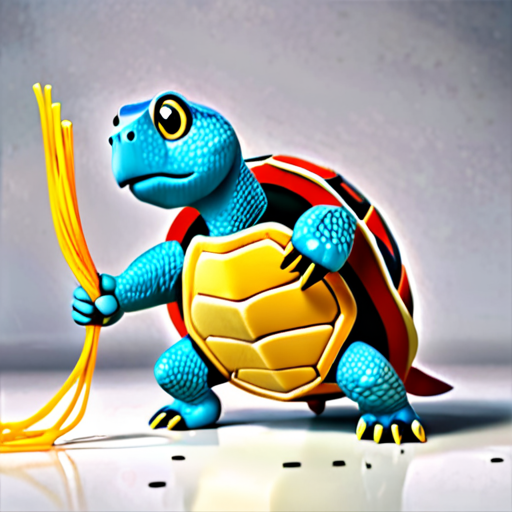Anime character anime style Giant turtle eating spaghetti anime character
