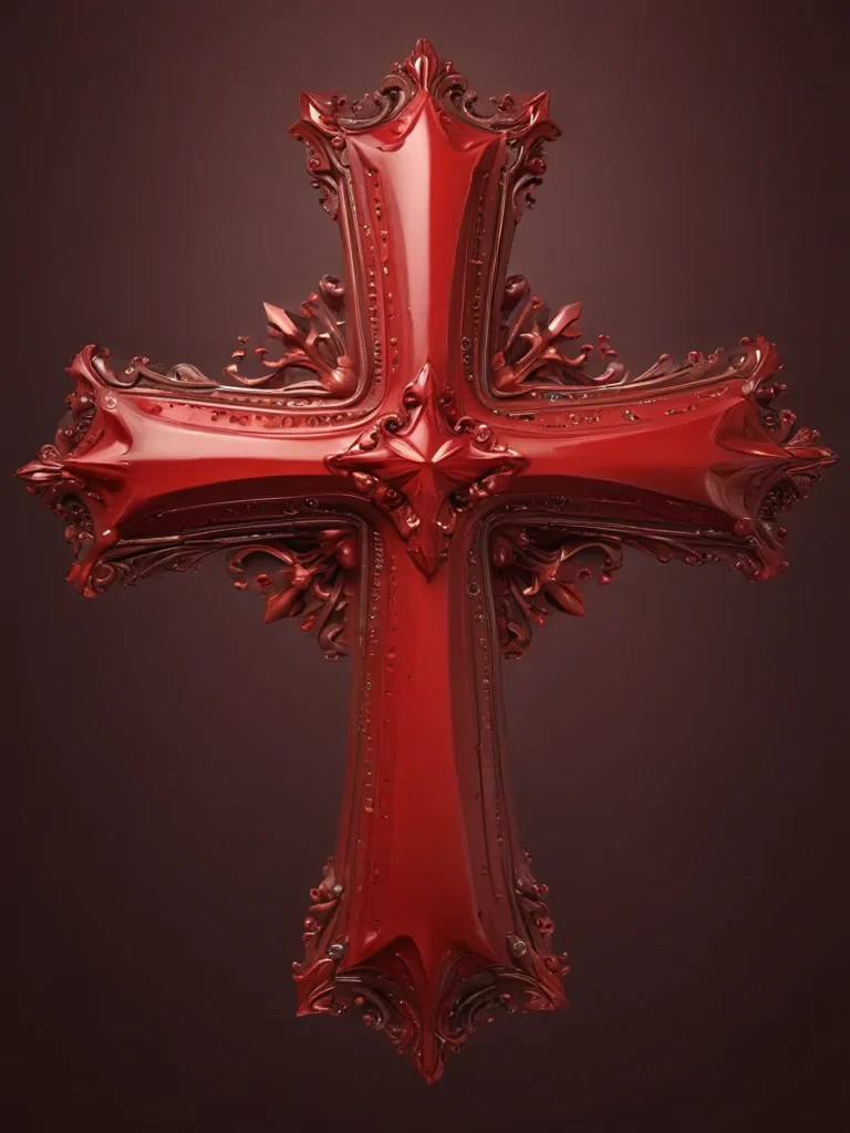 Intricately Designed Red Cross with Ornate Details Against a Dark ...