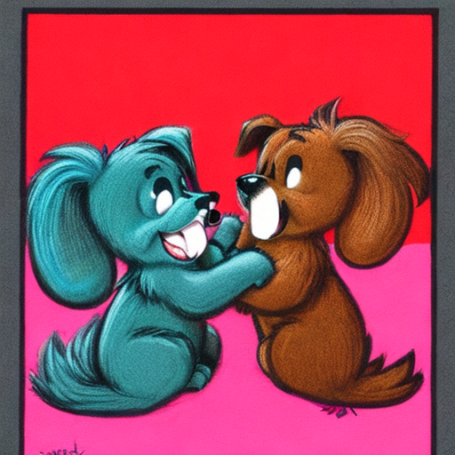 Comic art of two dogs fighting over a big bone