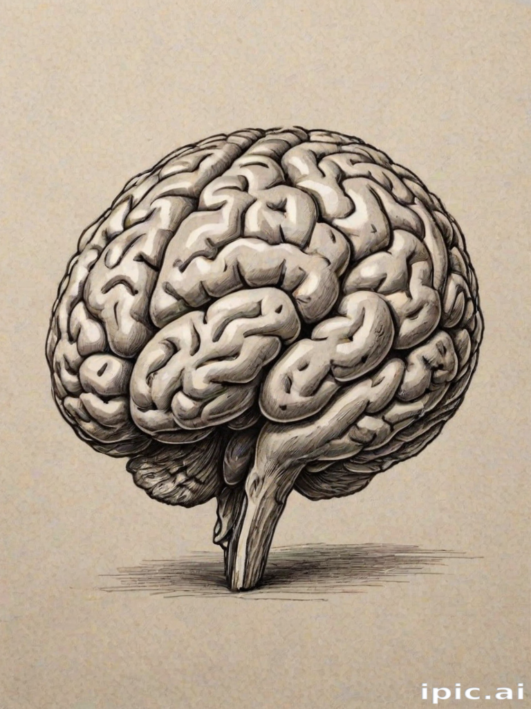 Intricate Illustration of a Human Brain Showcasing Complex Neural Pathways