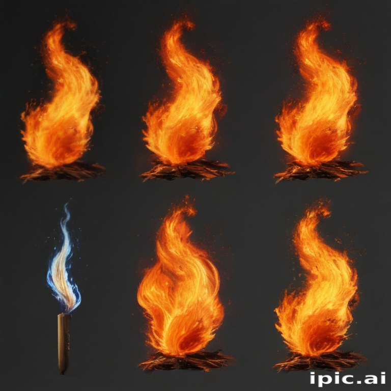 Various Artistic Representations of Flames with Different Colors and Styles