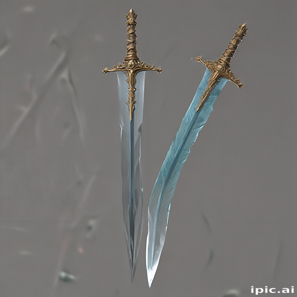 Intricately Designed Fantasy Swords with Elegant Blue Blades and Ornate ...