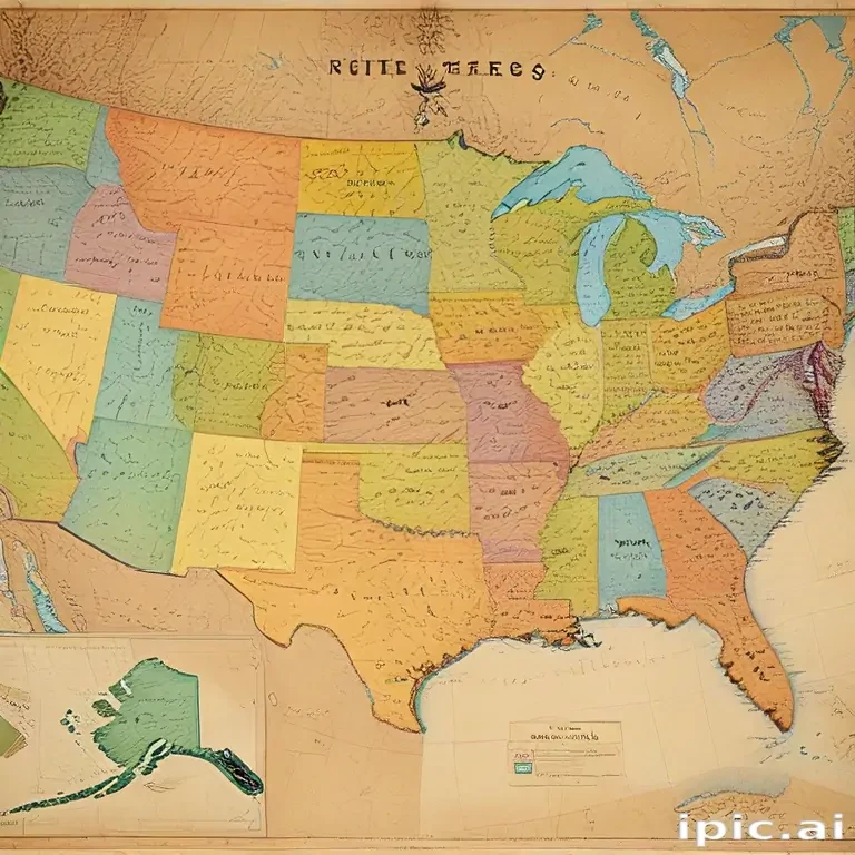 A Colorful Historical Map of the United States with State Boundaries ...