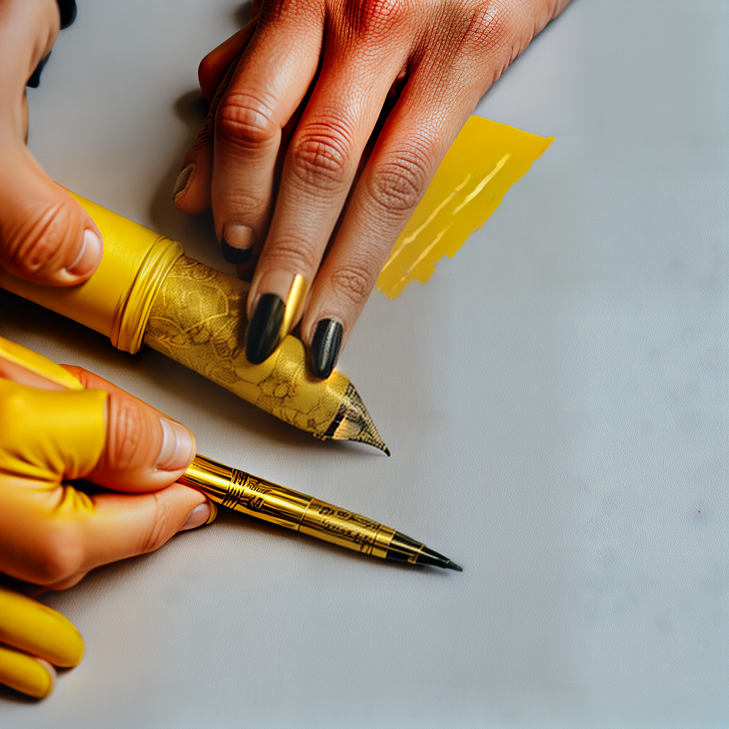 a hand holding a golden marker pen