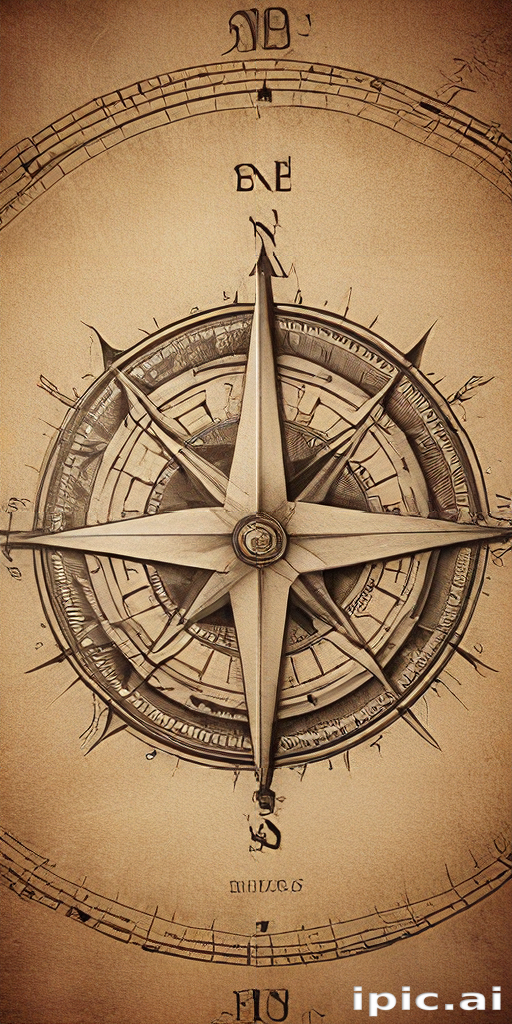 Intricate Vintage Compass Design Overlaid on Musical Notation Background