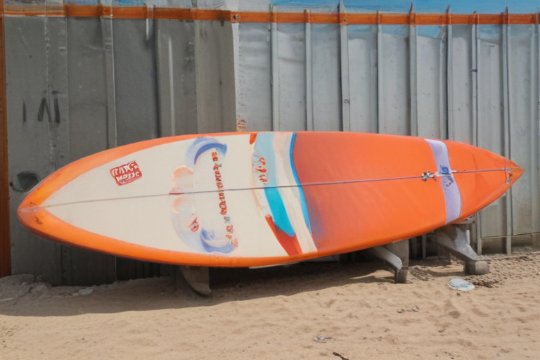 a surfboard that says: Mati's surf camp