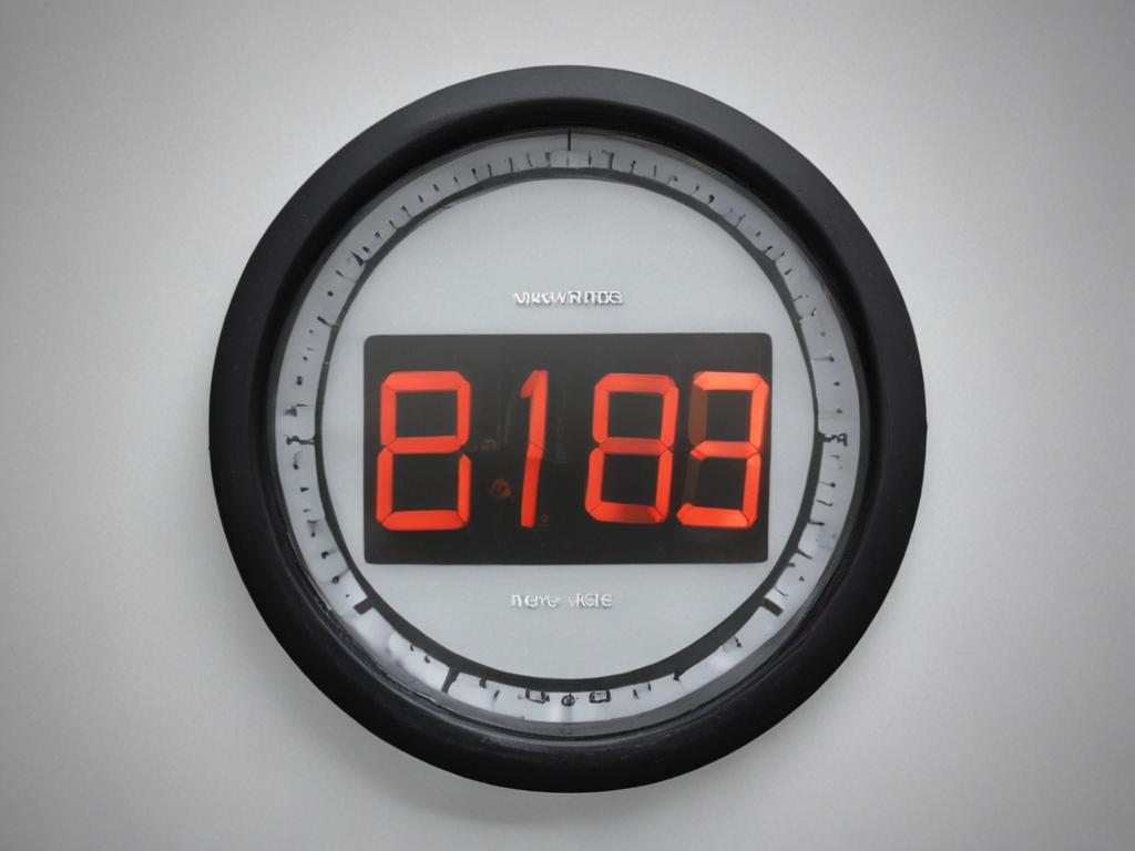 Digital Clock Displaying Time with Bold Red Numbers Against a Gray ...