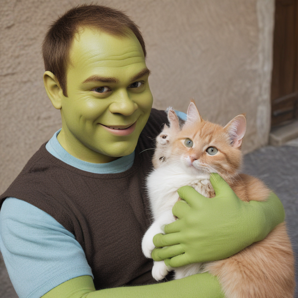 shrek petting a kitten