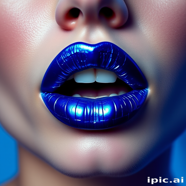 Vibrantly Glossy Blue Lips Captivatingly Highlighting a Bold Fashion ...