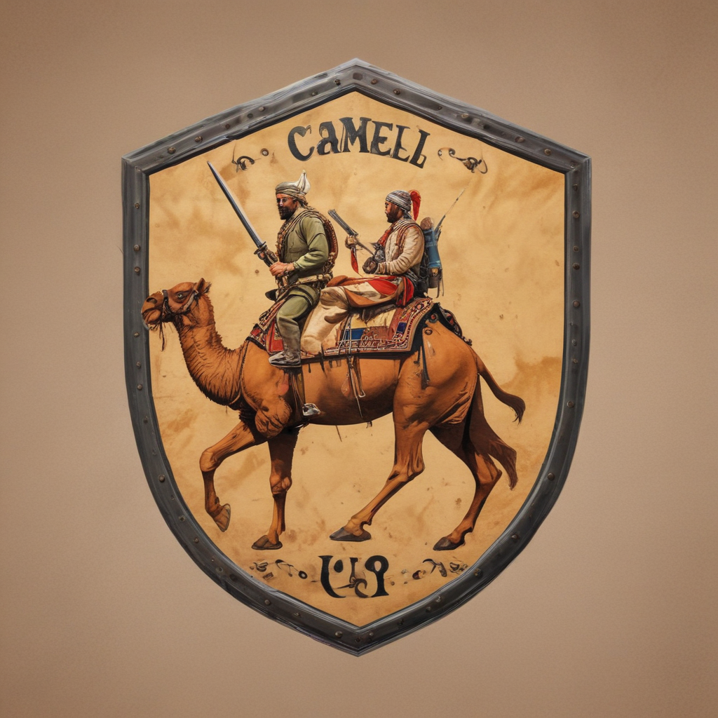 soldier with shield and sword and camel logo