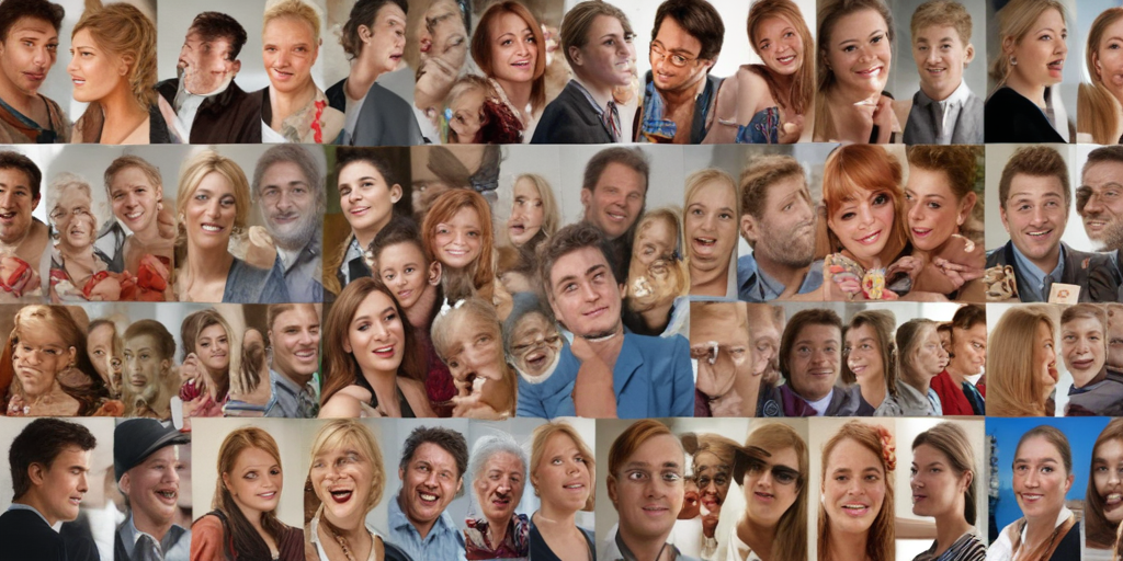 Collage of Diverse Faces Expressing Various Emotions in Lively Portraits