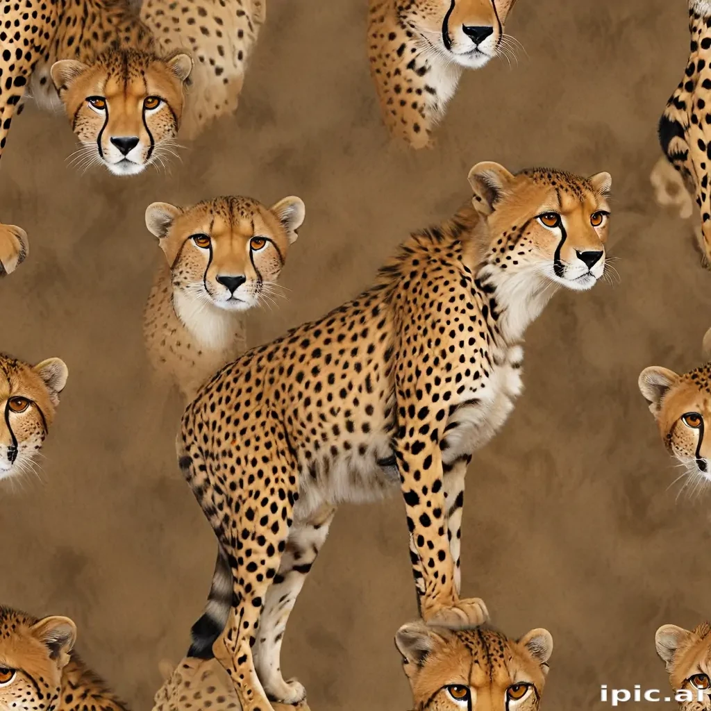 Playful Pattern of Cheetahs in Various Poses Against a Brown Background