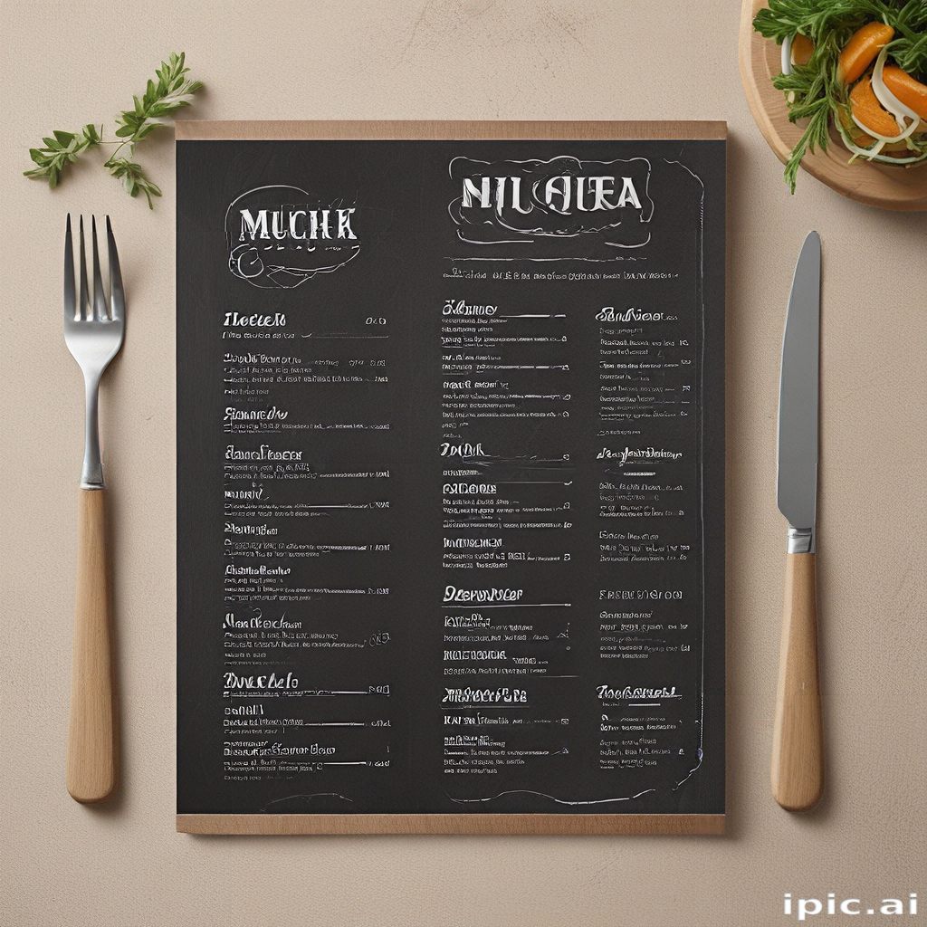 Elegant Chalkboard Menu Featuring Delicious Dishes and Refreshing Beverages
