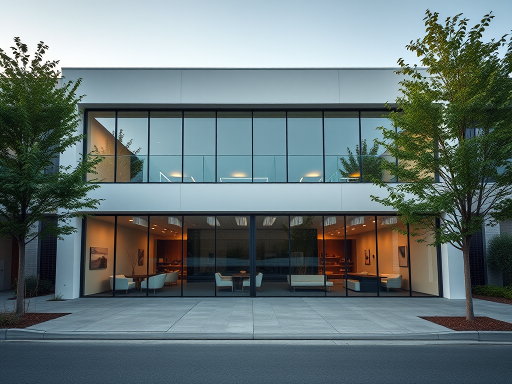 Modern Architectural Design Showcasing Glass Facade and Inviting ...