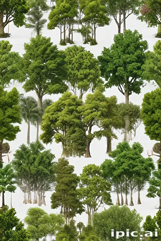 A Lush Collection of Diverse Trees Set Against a White Background