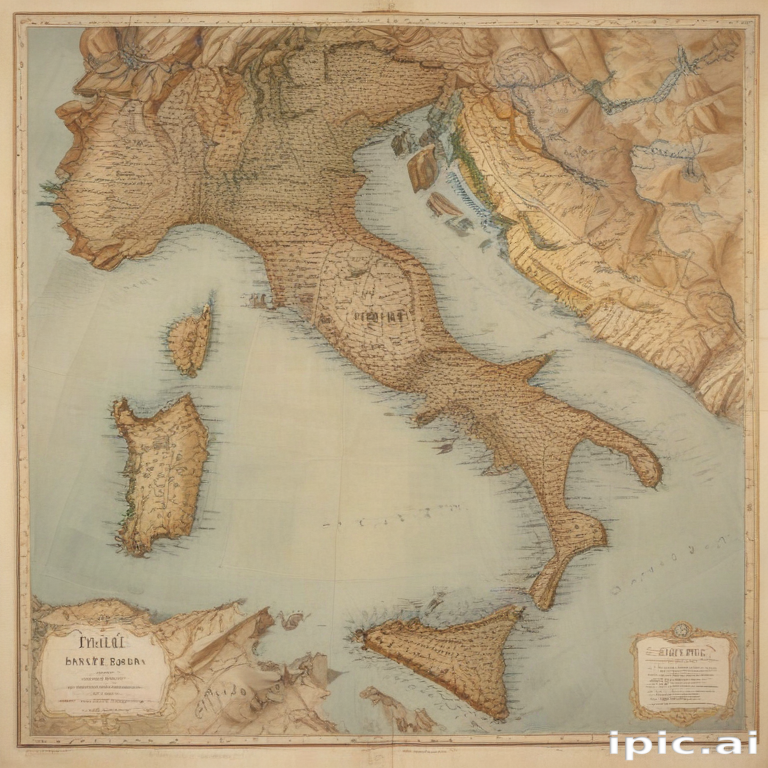 Detailed Historical Map of Italy Featuring Coastal Regions and ...